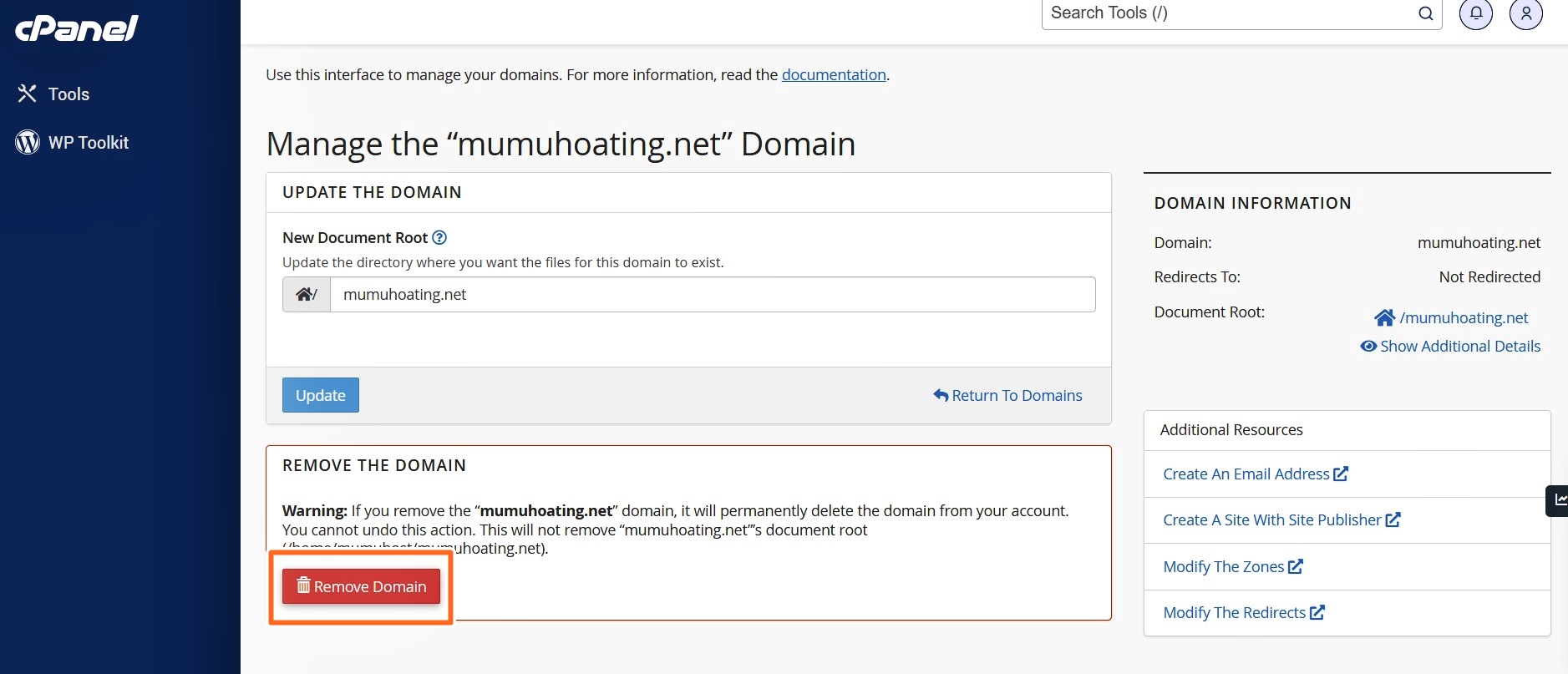 How to Remove Domain Name from cPanel - MumuHost